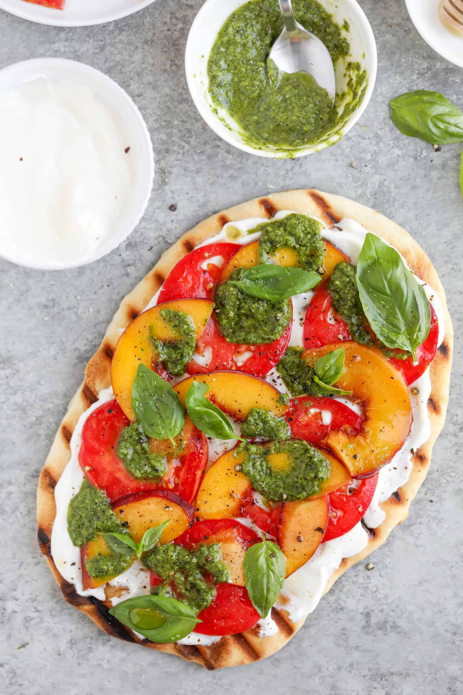 Summer Grilled Flatbread with Peaches, Tomatoes, and Whipped Ricotta ...