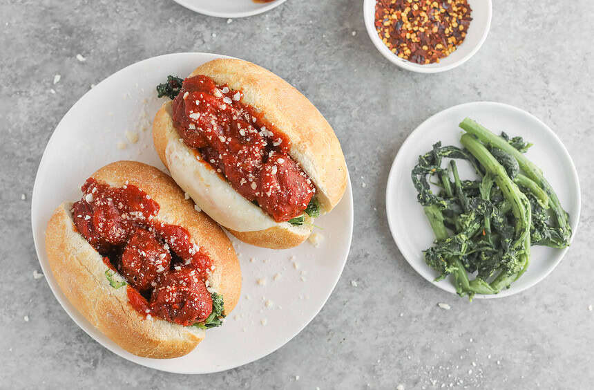 Impossible Meatball Sandwiches with Broccoli Rabe - Delish Knowledge