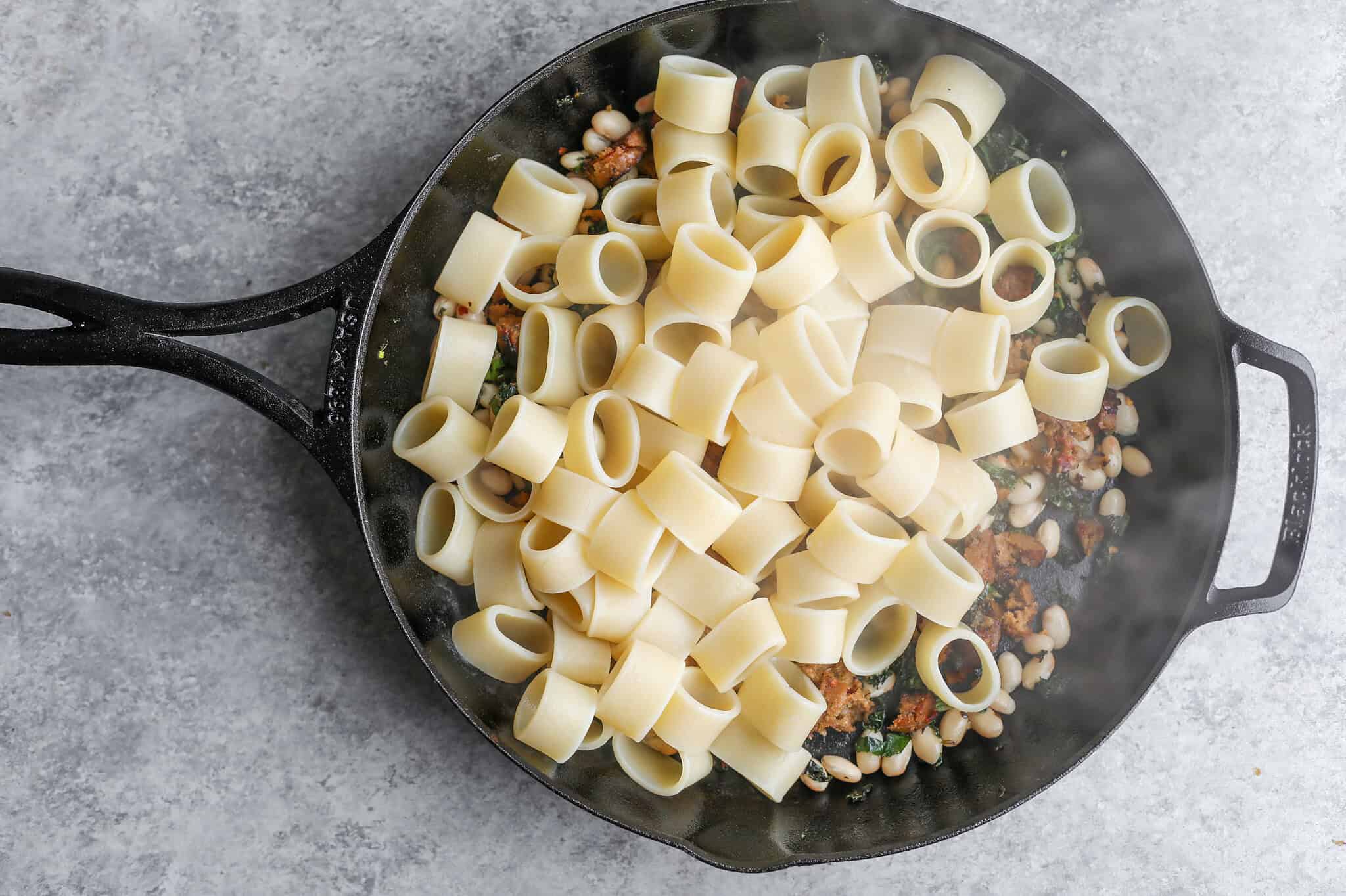 Vegan White Bean, Kale and Sausage Pasta - Delish Knowledge