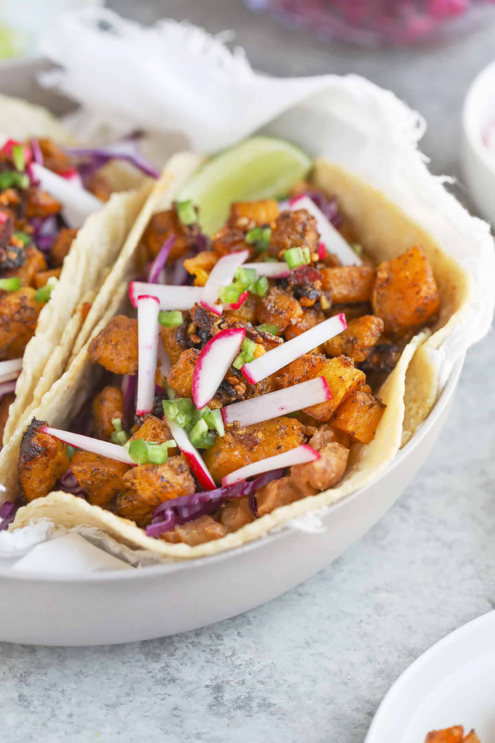 Butternut Squash and Pinto Bean Tacos with Salsa Macha