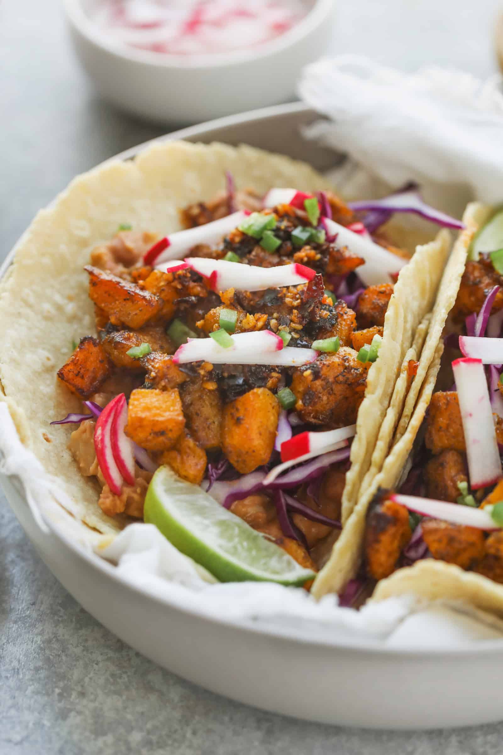 Butternut Squash and Pinto Bean Tacos with Salsa Macha