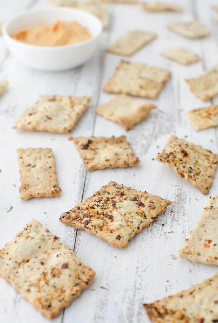 Pizza Crackers with Pizza Hummus - Delish Knowledge