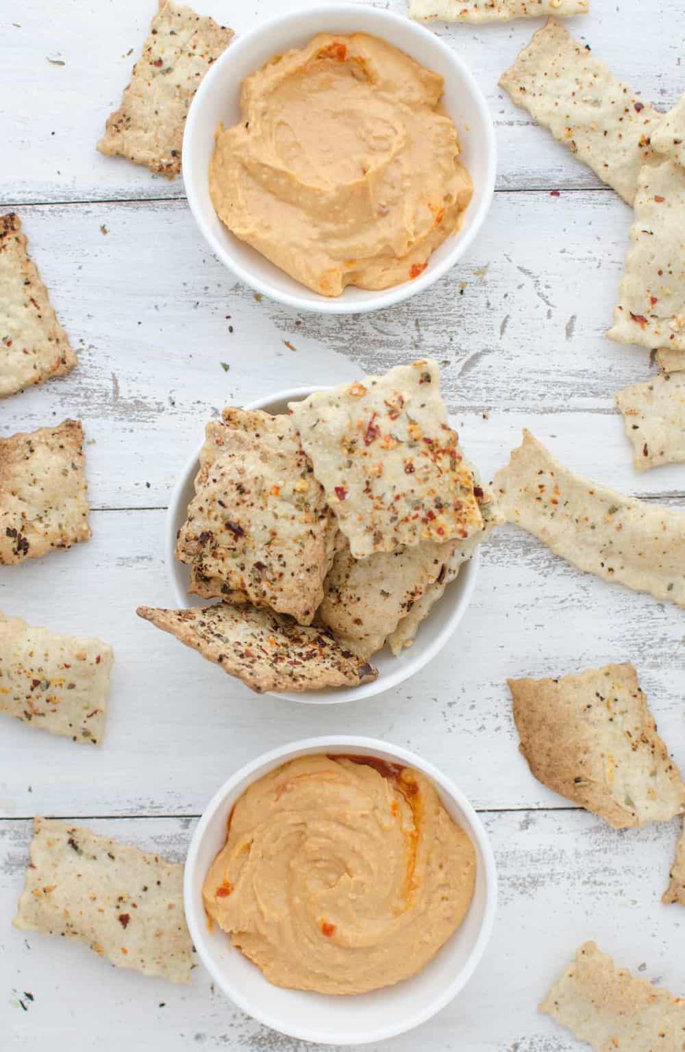 Pizza Crackers with Pizza Hummus - Delish Knowledge
