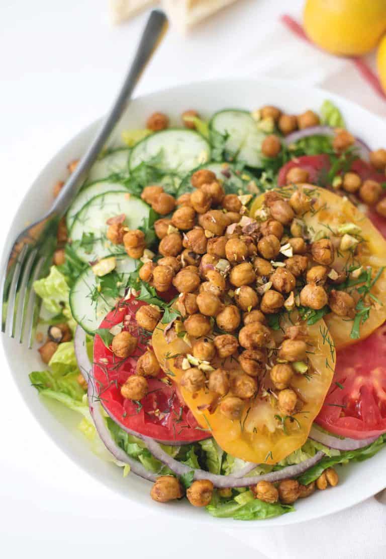 Roasted Chickpea Salad with Hummus Dressing - Delish Knowledge