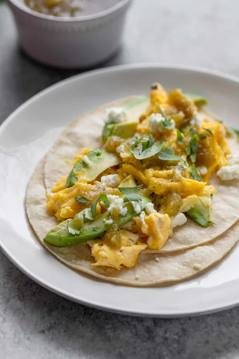 Scrambled Egg Tacos with Salsa Verde - Delish Knowledge