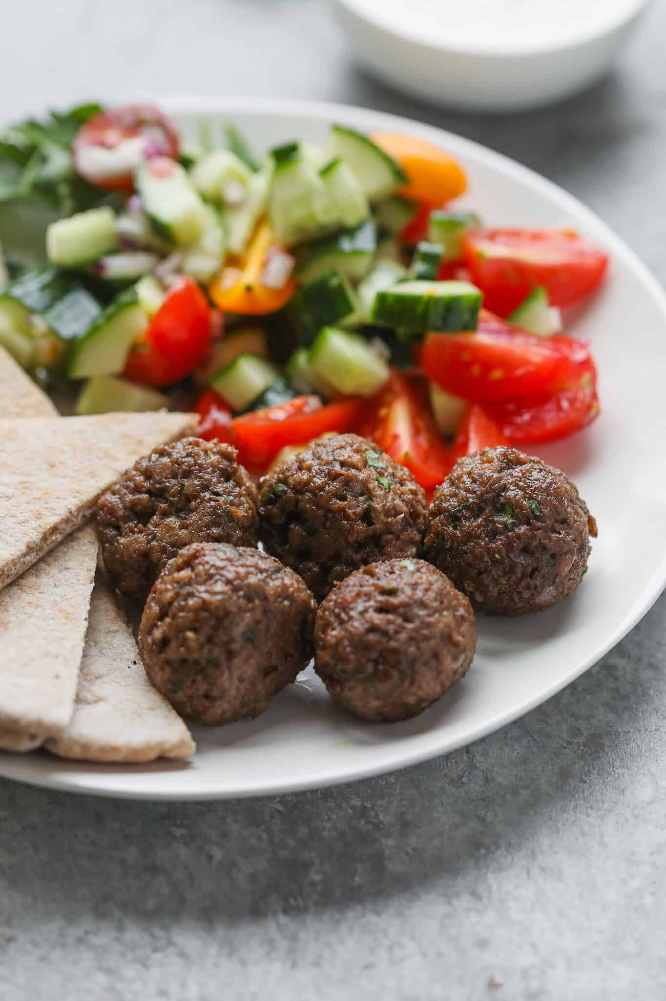 Vegan Kofta Meatballs with Cucumber Salad - Delish Knowledge