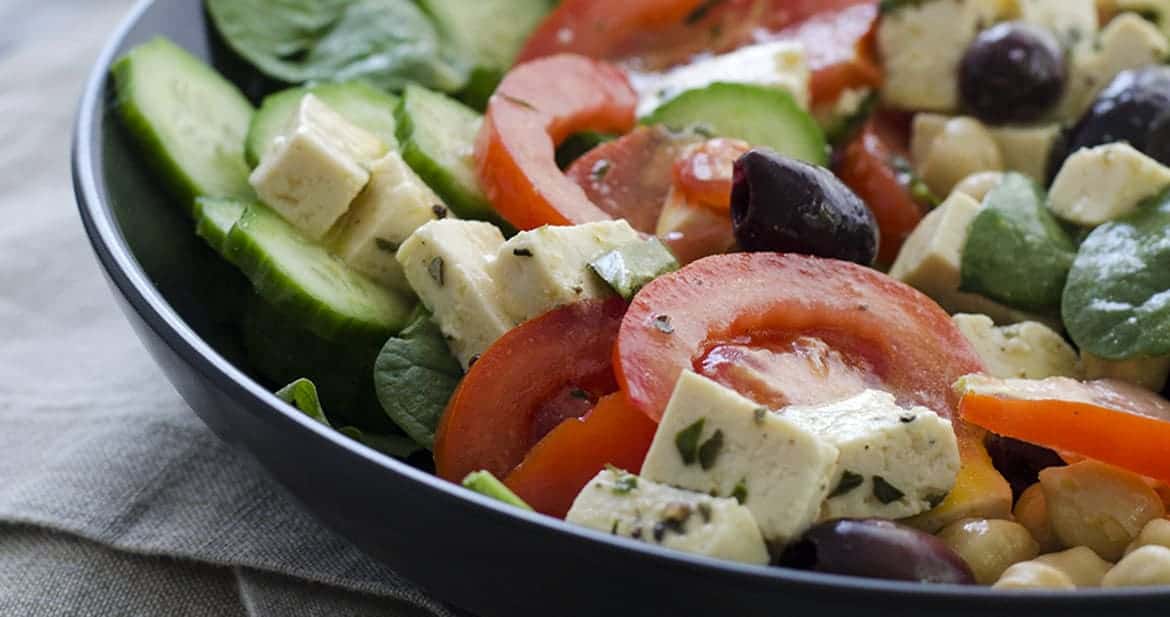 Vegan Greek Salad with Tofu Feta - Delish Knowledge