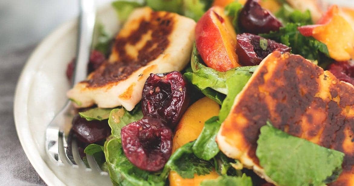 Peach, Cherry and Halloumi Salad - Delish Knowledge