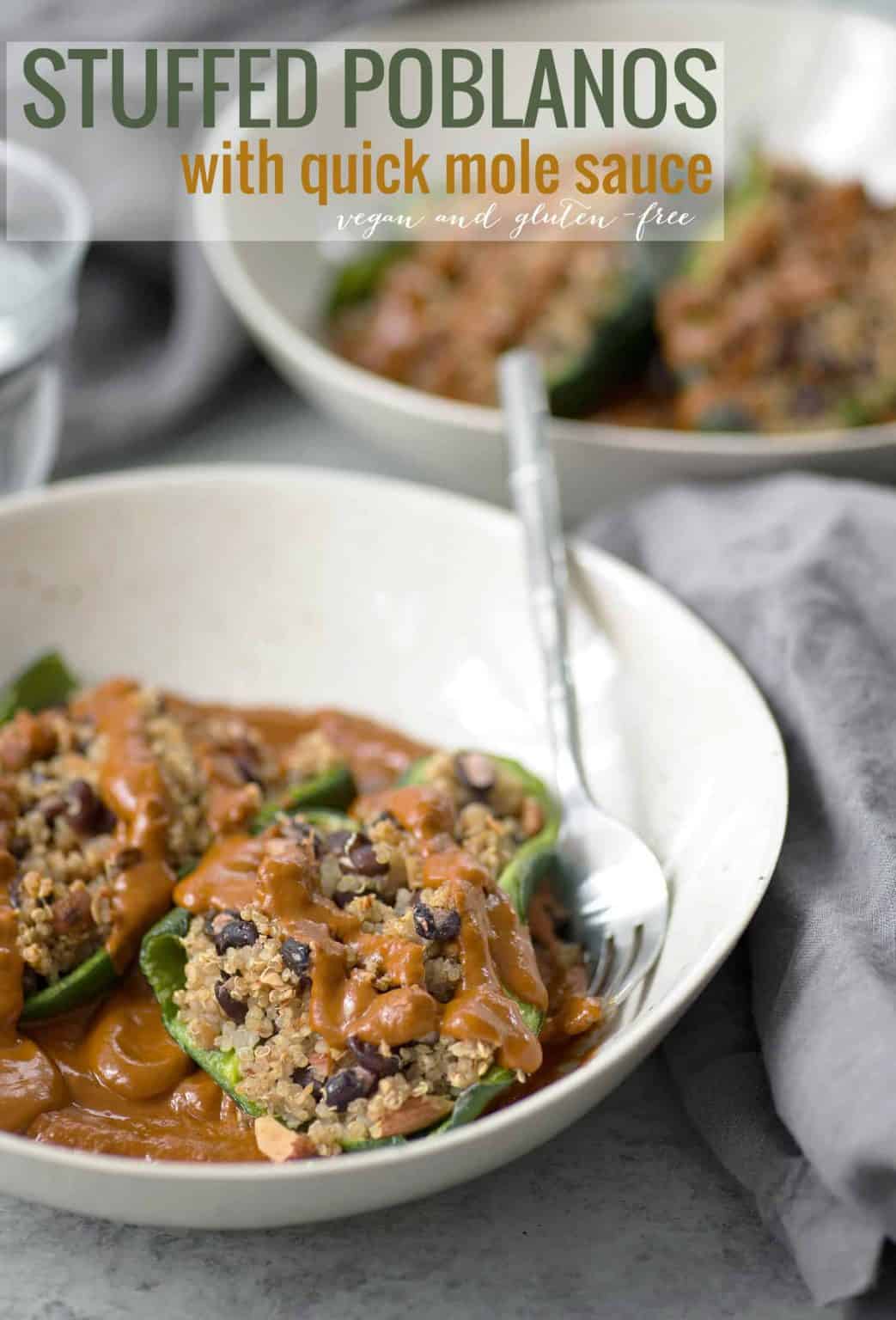 Stuffed Poblanos with Quick Mole Sauce - Delish Knowledge