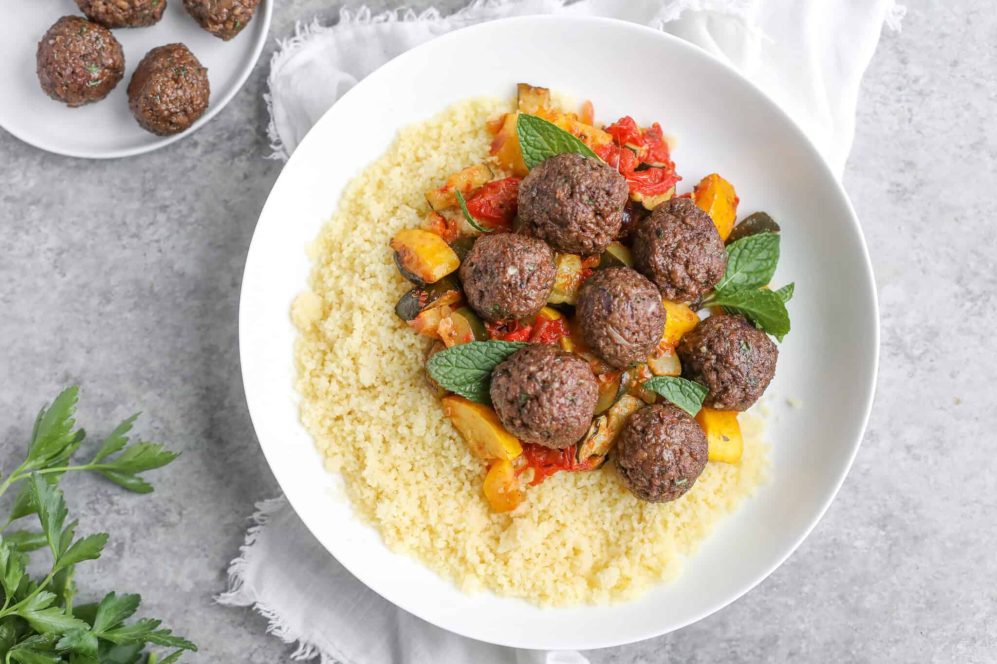Vegan Kofta Plates with Roasted Vegetables and Couscous - Delish Knowledge