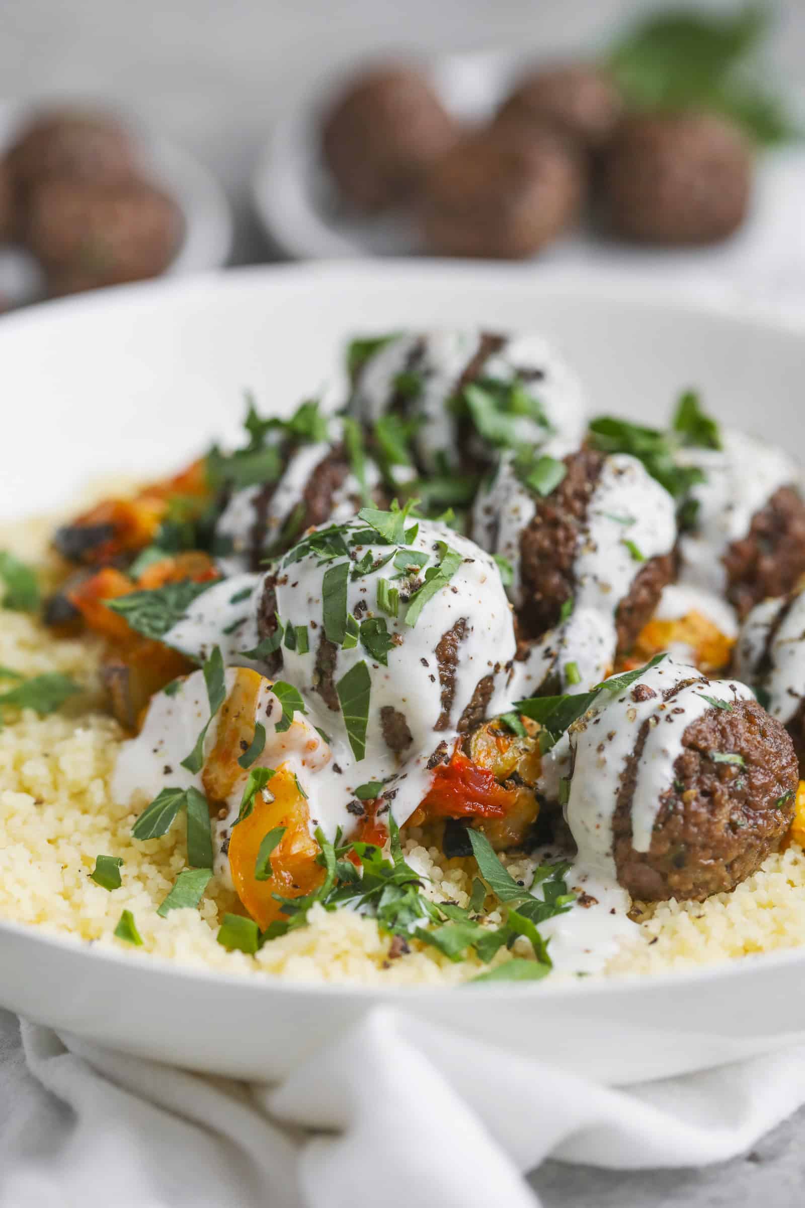 Vegan Kofta Plates with Roasted Vegetables and Couscous - Delish Knowledge